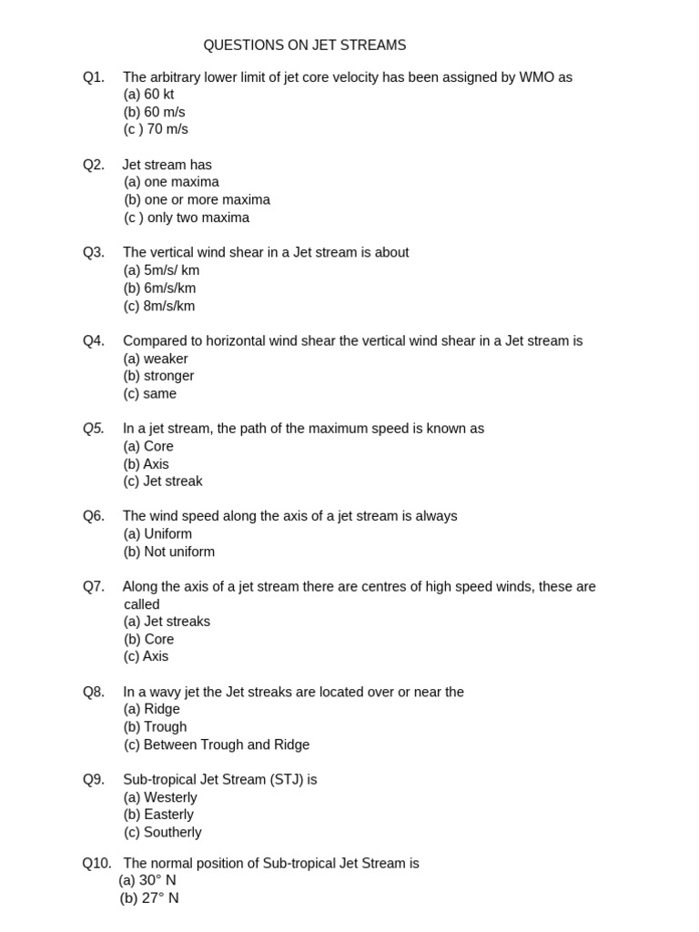 Jet Stream Quiz Questions and Answers | PDF | Jet Stream | Wound