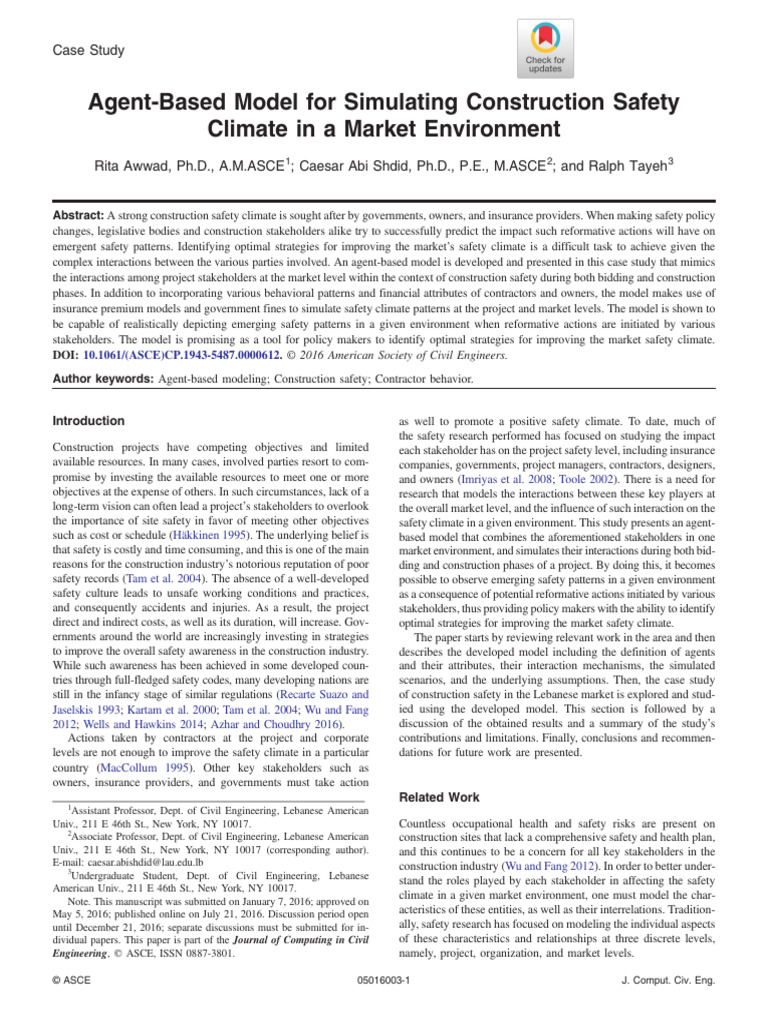 Agent-Based Model For Simulating Construction Safety Climate in A ...