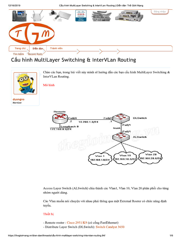 Cấu Hình MultiLayer Switching & InterVLan Routing - Diễn Đàn Thế Giới Mạng | PDF
