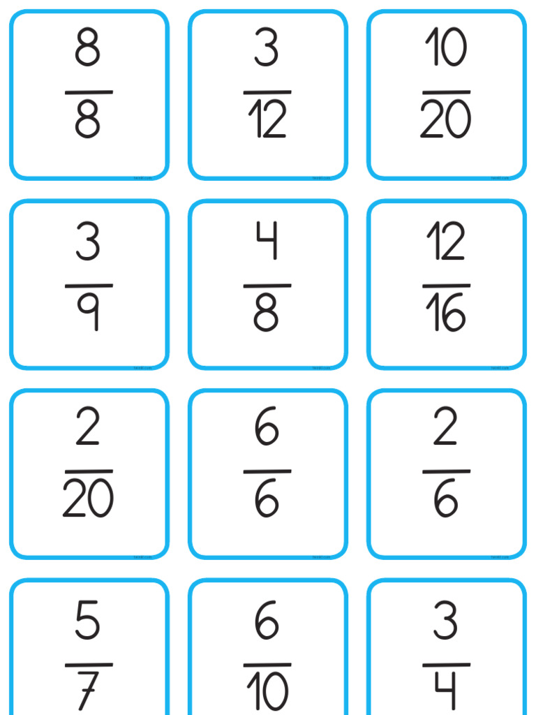 Fracciones Tarjetas de Emparejar | PDF