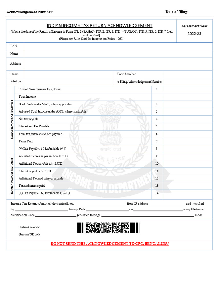 Indian Income Tax Return Acknowledgement | PDF | Taxes | Income Tax