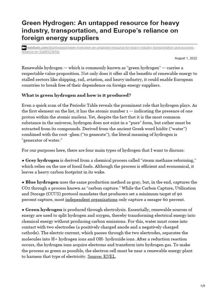 Green Hydrogen: Key to Decarbonizing Industry | PDF | Hydrogen ...