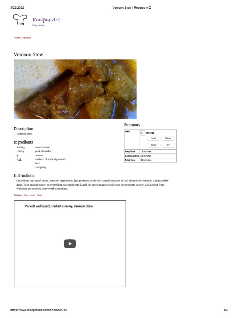 Venison Stew - Recipes A-Z | PDF