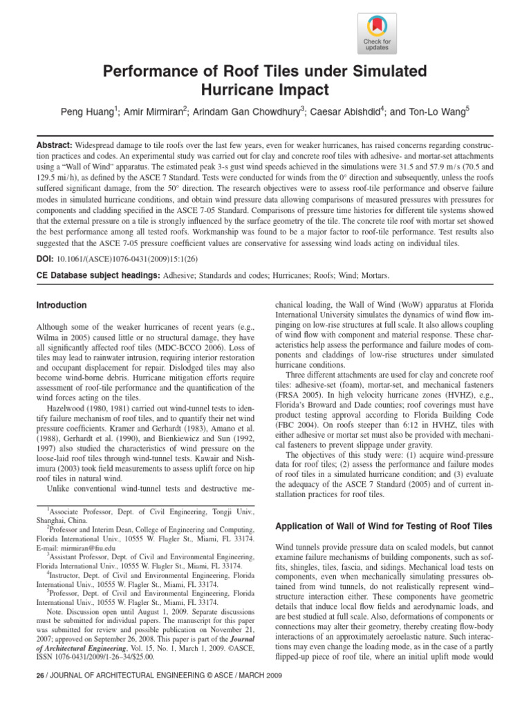 Performance of Roof Tiles Under Simulated Hurricane Impact | PDF | Wind ...