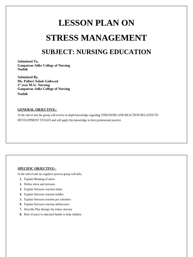 Nursing Lesson Plan: Stress Management | PDF | Stress (Biology) | Anxiety