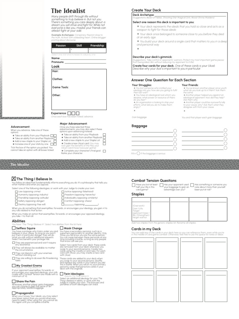 Character Advancement Guide for The Idealist | PDF | Playing Cards