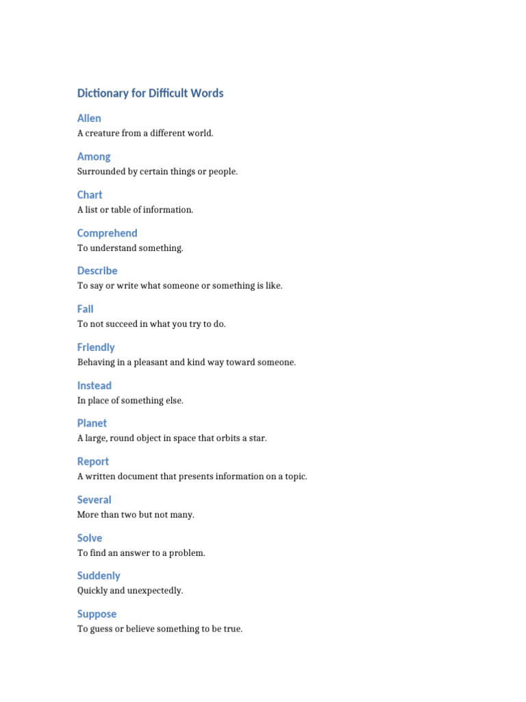 Difficult Words Dictionary | PDF