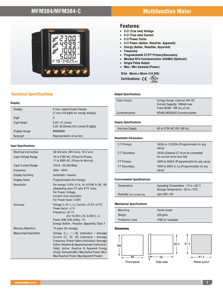 Multifunction Meter_MFM384_MFM384-C | PDF