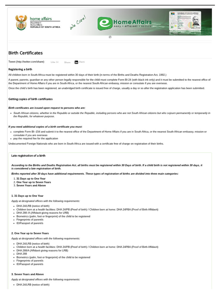 South Africa Birth Registration Process | PDF | Birth Certificate ...
