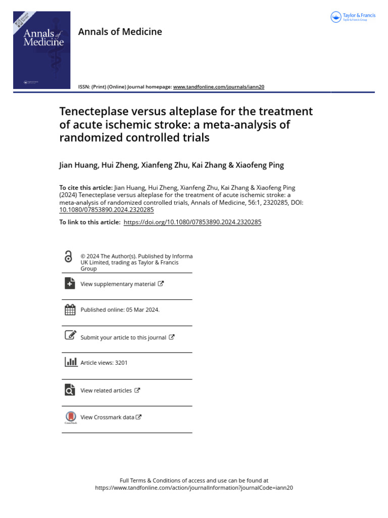 Tenecteplase Versus Alteplase For The Treatment of Acute Ischemic | PDF ...