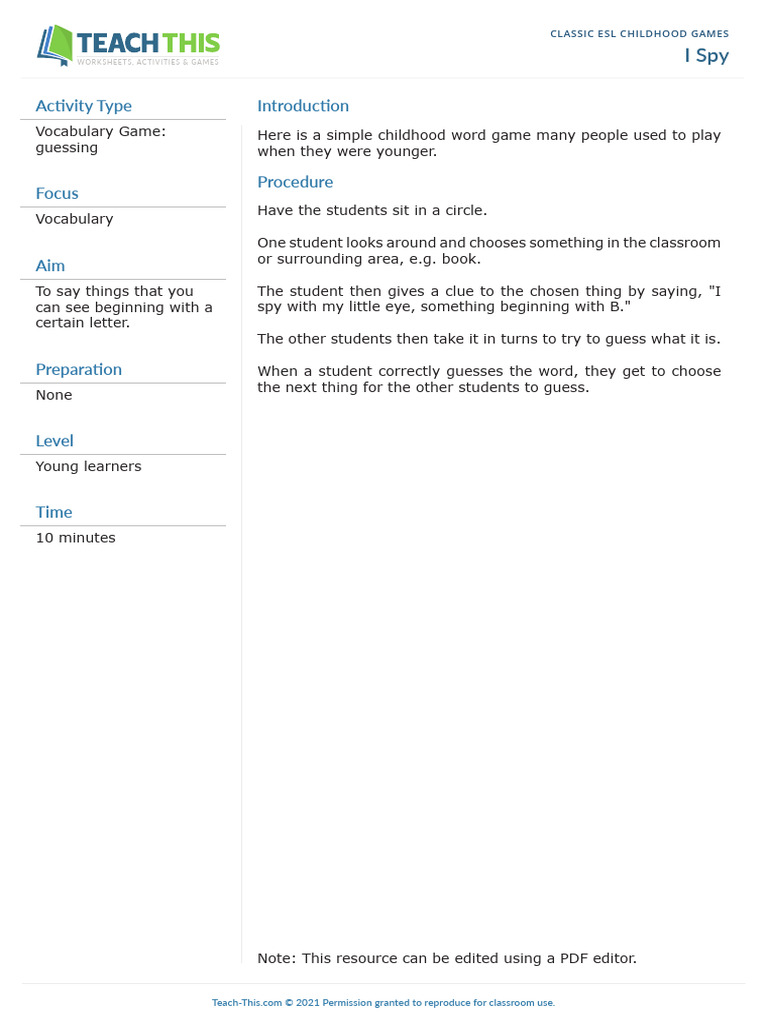 YOUNG LEARNERS - I Spy | PDF