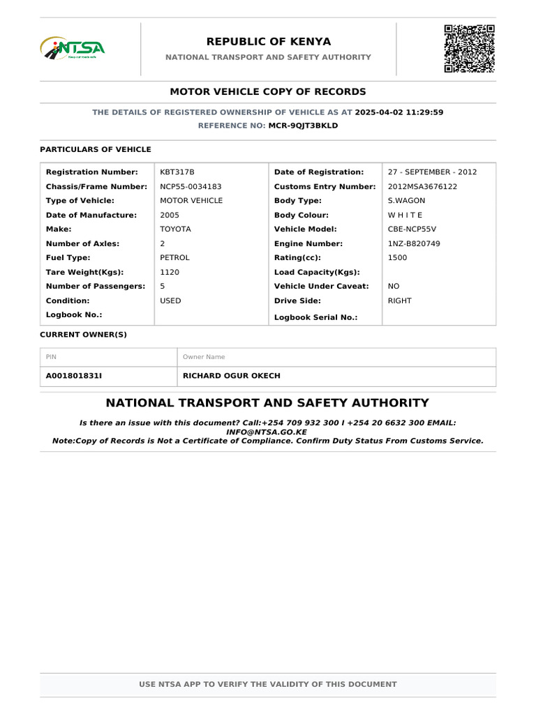Motor Vehicle Copy of Records - Mcr-9qjt3bkld-Copy of Records | PDF