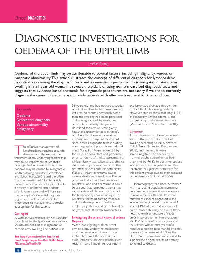 Diagnostic Investigations For Oedema of The Upper Limb | PDF ...