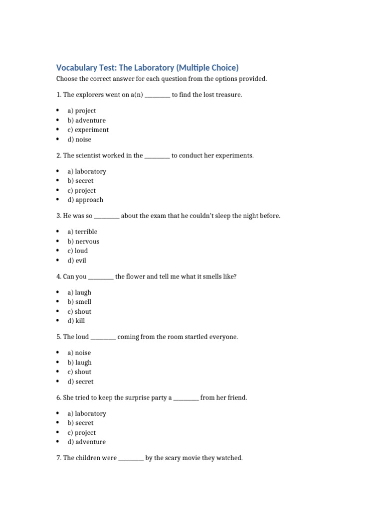 Vocabulary Test the Laboratory MC Updated | PDF
