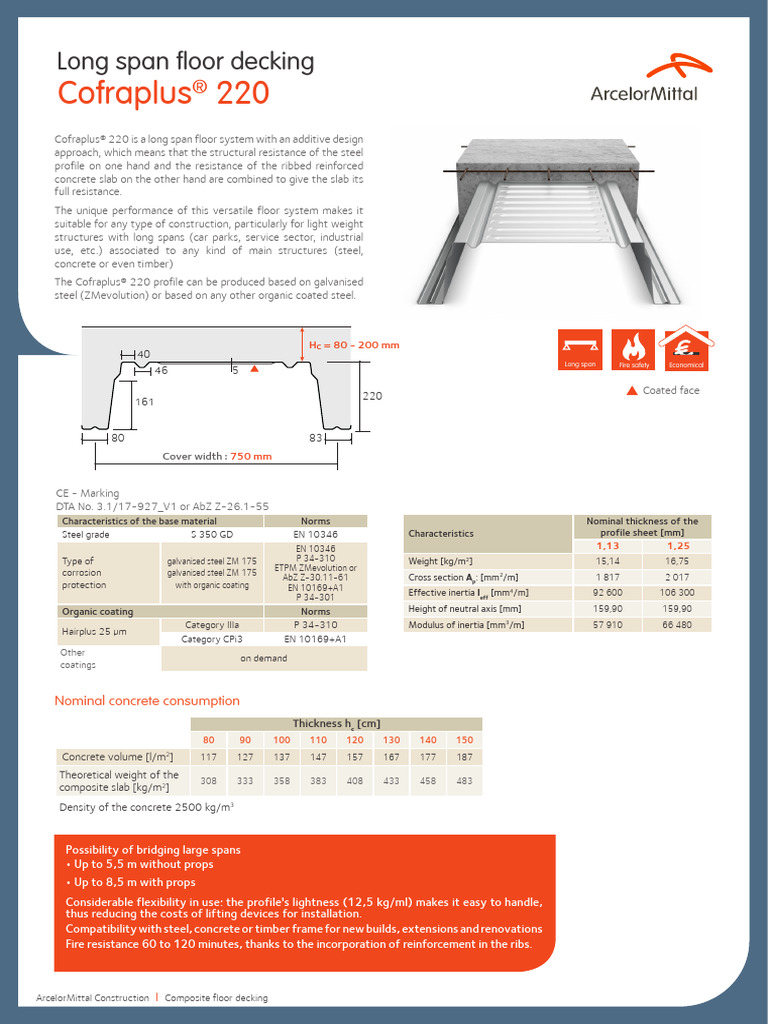 Datasheet Cofraplus 220 | PDF | Concrete | Structural Engineering