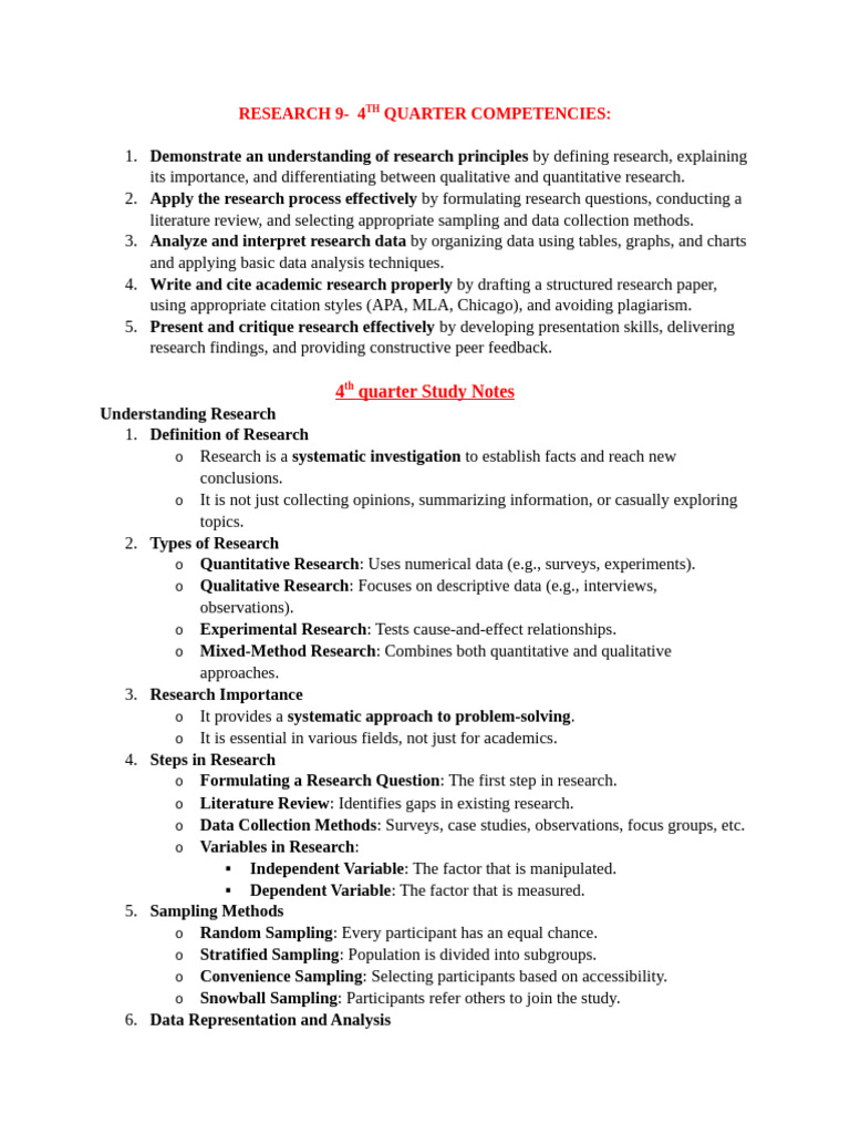 4th-Quarter-competencies-Study-Notes | PDF | Quantitative Research ...