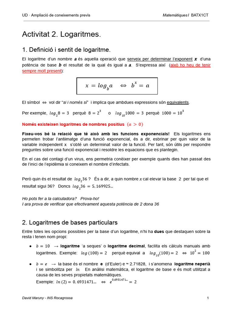 Activitat 2 Logaritmes | PDF