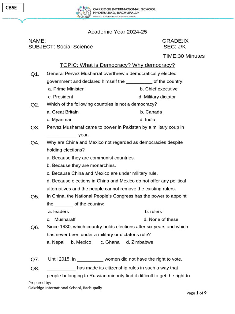 T - What Is Democracy Why Democracy Worksheet | PDF | Elections | Democracy
