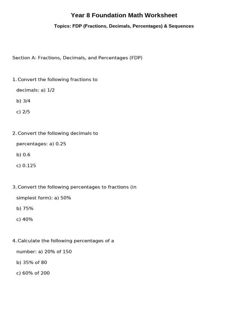 Y8 Math Worksheet FDP Sequences (1) No Answer | PDF