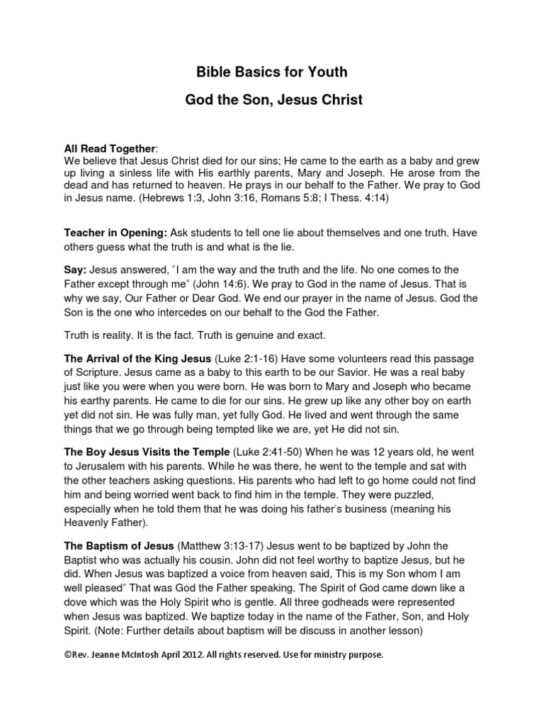 God The Son - Youth Bible Basics | PDF | John The Baptist | Christianity
