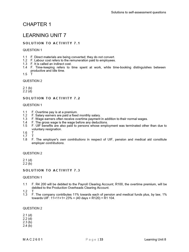 Mac2601 Learning Unit 7 Solution | PDF | Payroll | Working Conditions