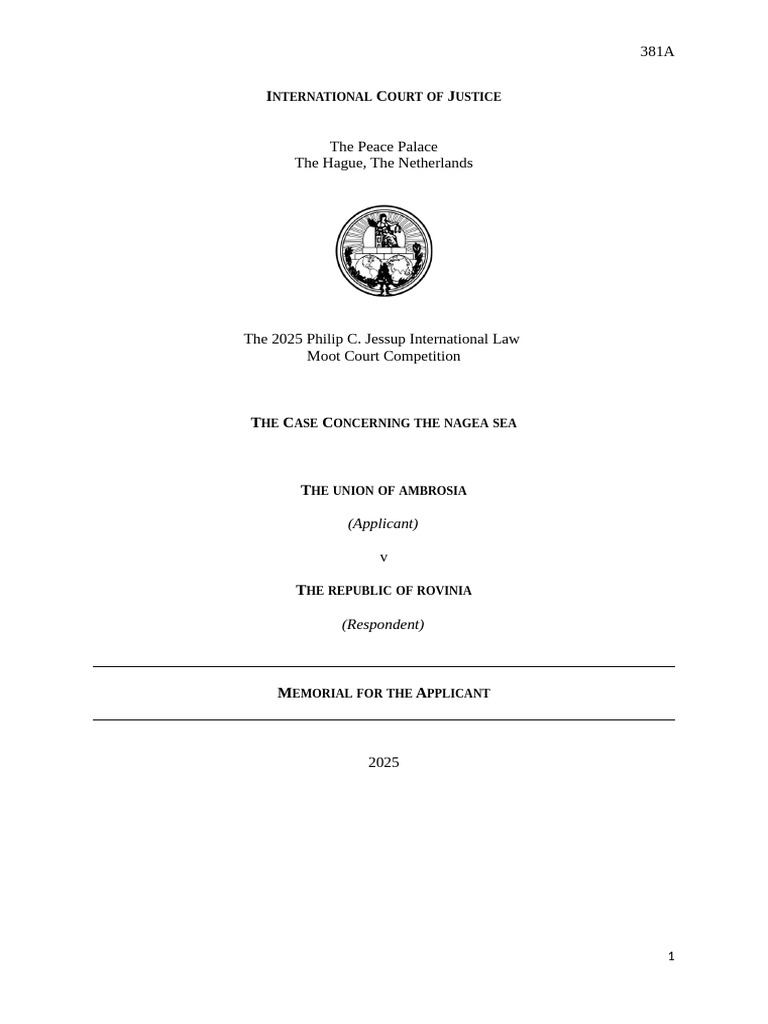 Team 381 - Applicant Memorial (Final Copy) | PDF | International Law | Territorial Waters