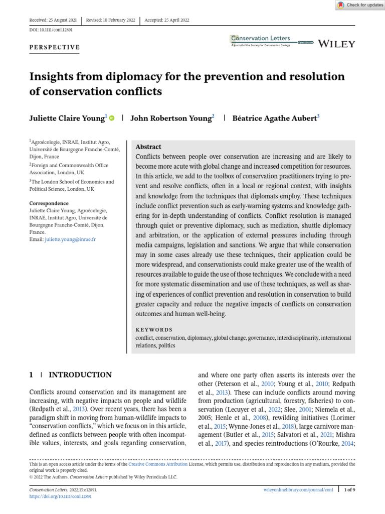 Conservation Letters - 2022 - Young - Insights From Diplomacy For The ...