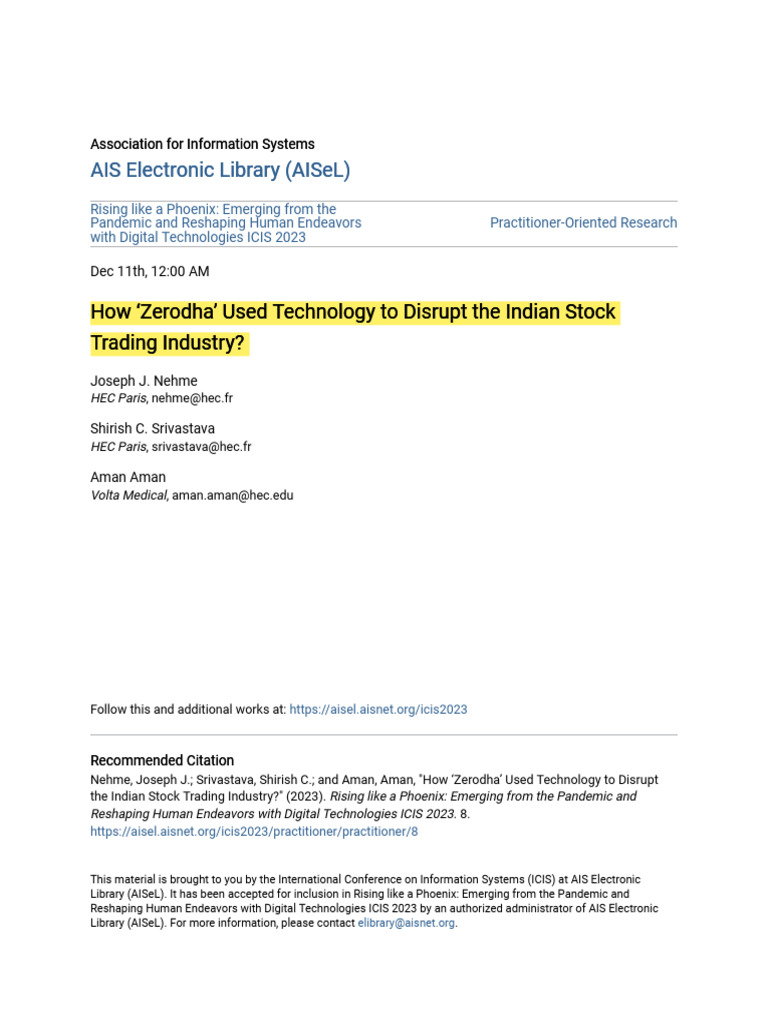 Zerodha's Tech Disruption in Stock Trading | PDF | Stocks | Market ...