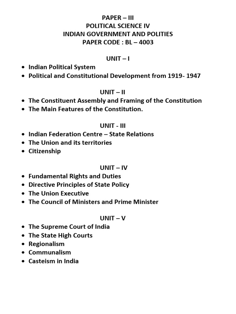 POLITICAL SCIENCE IV NOTES ENGLISH | PDF | British Raj | Multiculturalism