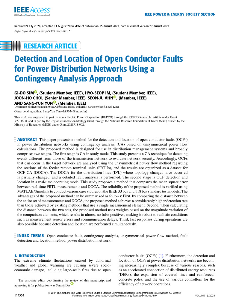 Detection and Location of Open Conductor Faults For Power Distribution ...