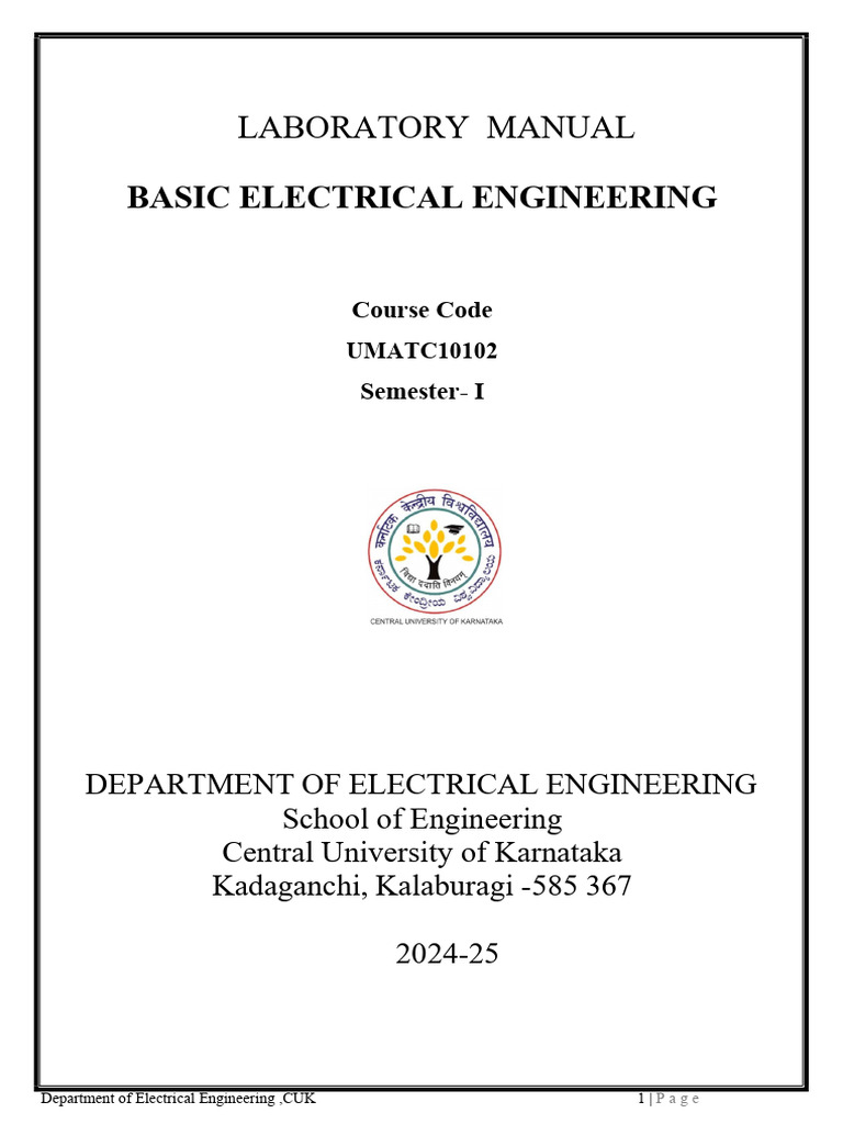 BASIC ELECTRICAL LAB MANUAL_R3 - for CS and maths | PDF | Electric ...