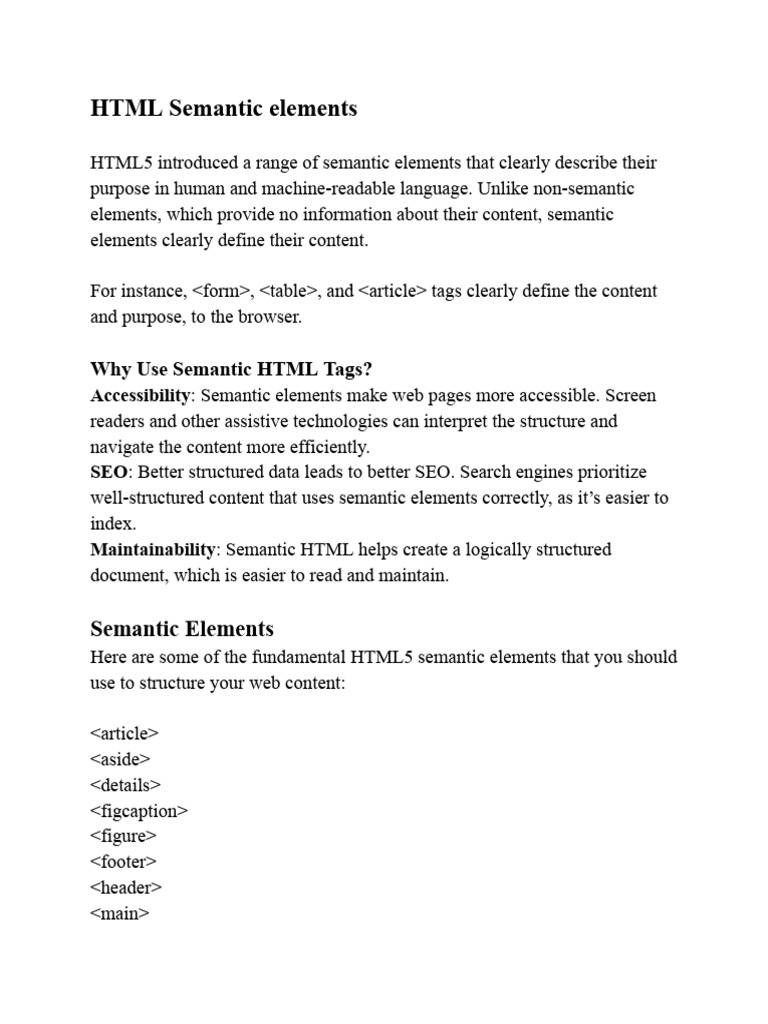 HTML Semantic Elements | PDF
