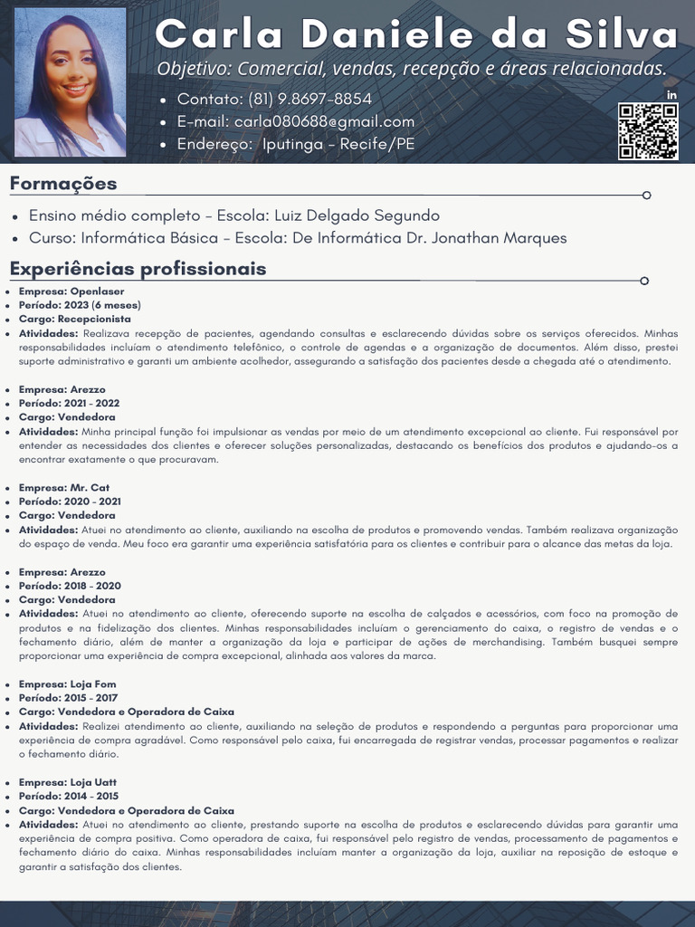 Carla Daniele Da Silva - CV Profissional | PDF | Business