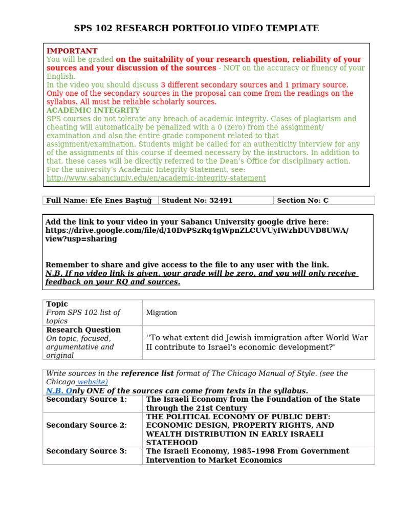 SPS 102 Research Portfolio Video Template | PDF | Academic Integrity