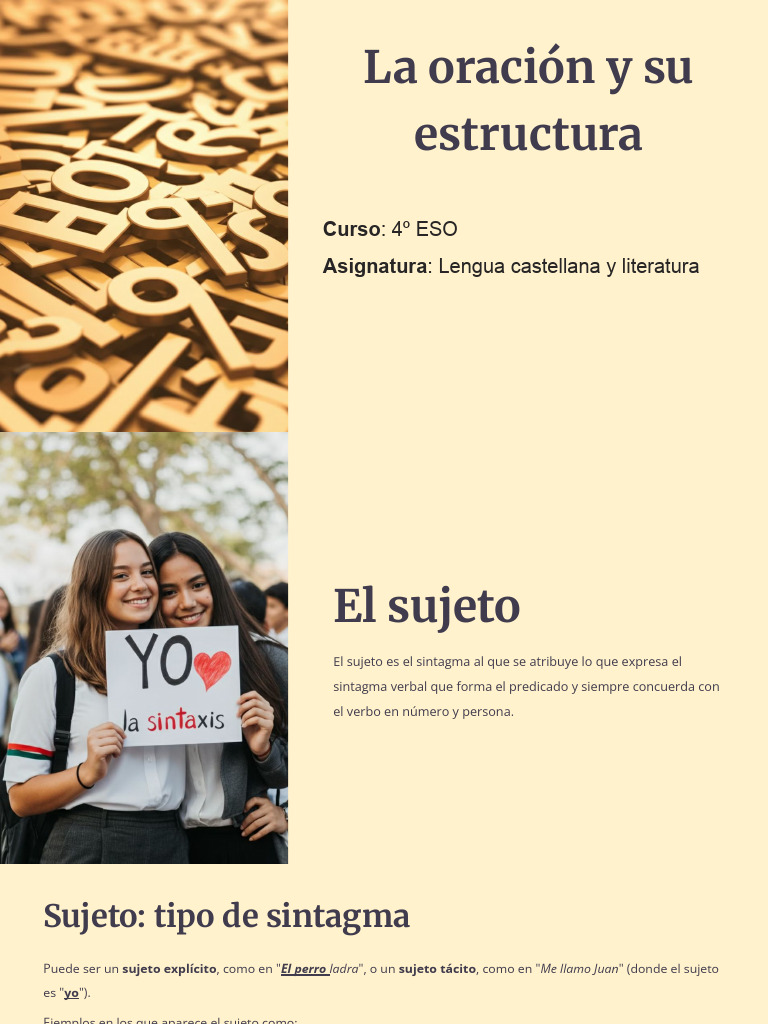 Estructura de la Oración en Español | PDF | Asunto (gramática) | Verbo