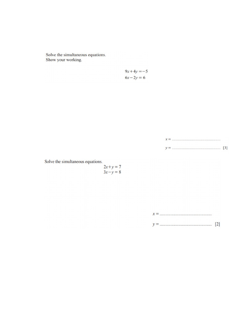 Simultaneous Equations (Worksheet) | PDF