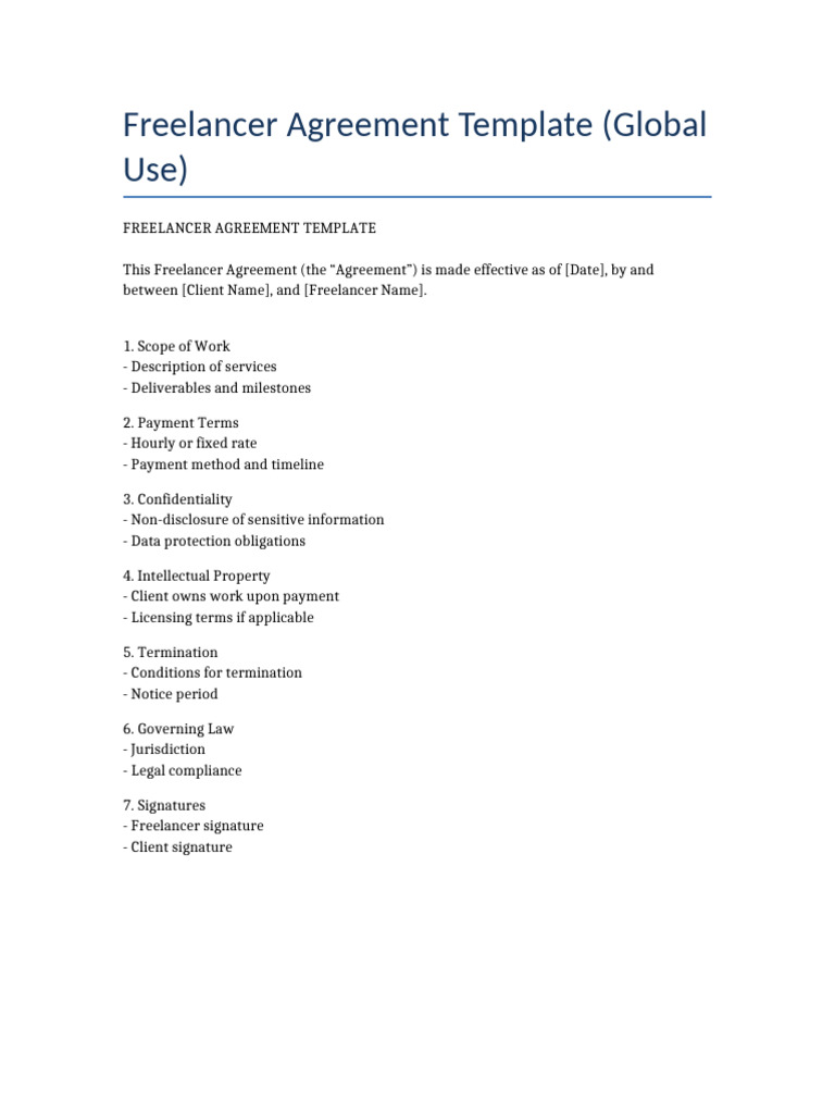Freelancer Agreement Template (Global Use) | PDF