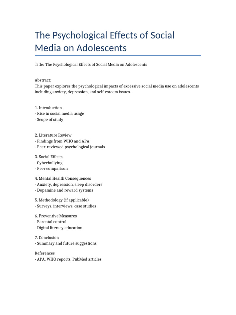 The Psychological Effects of Social Media on Adolescents | PDF