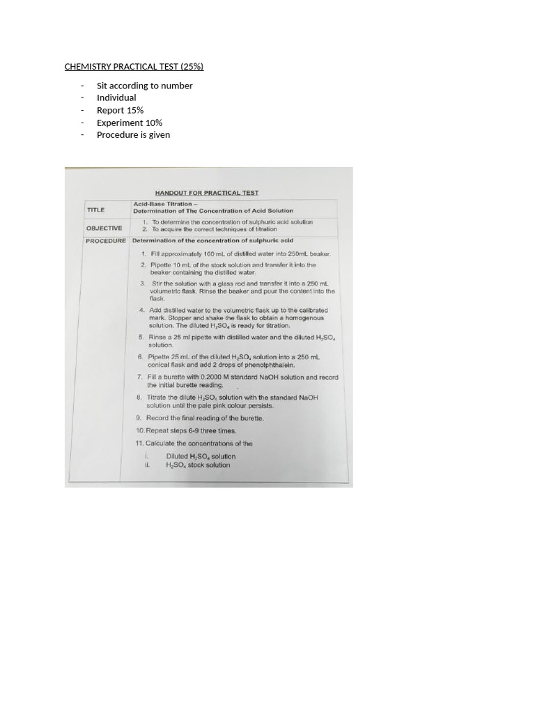 Chemistry Titration Practical Test Guide | PDF