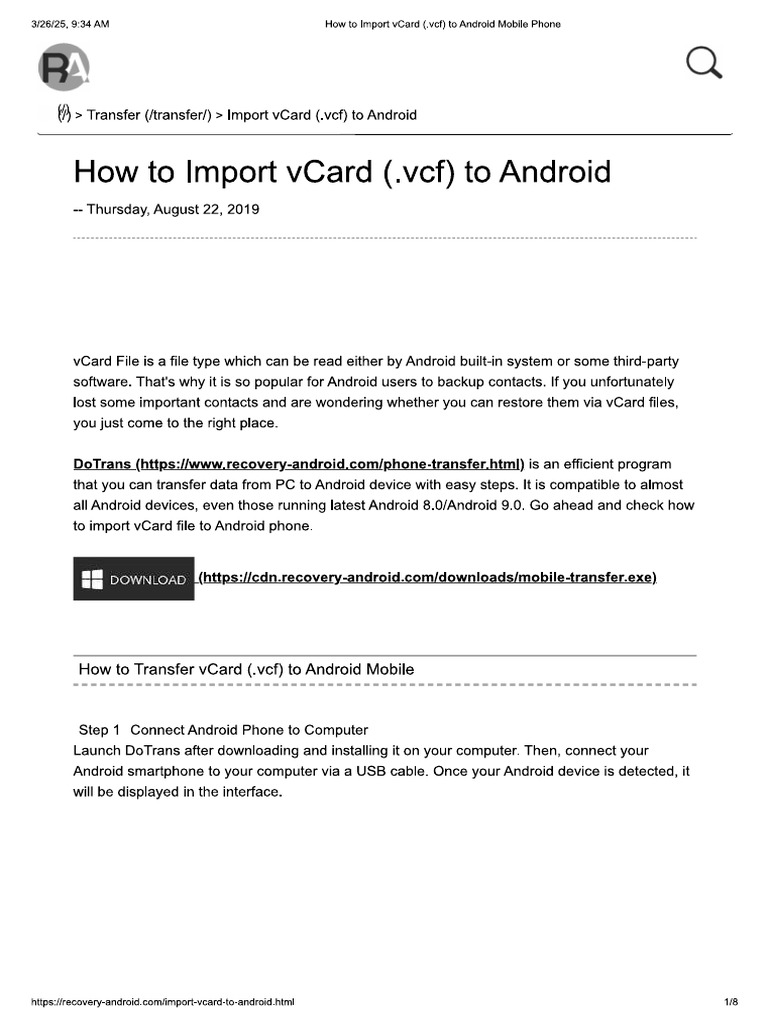 How to Import vCard (.vcf) to Android | PDF