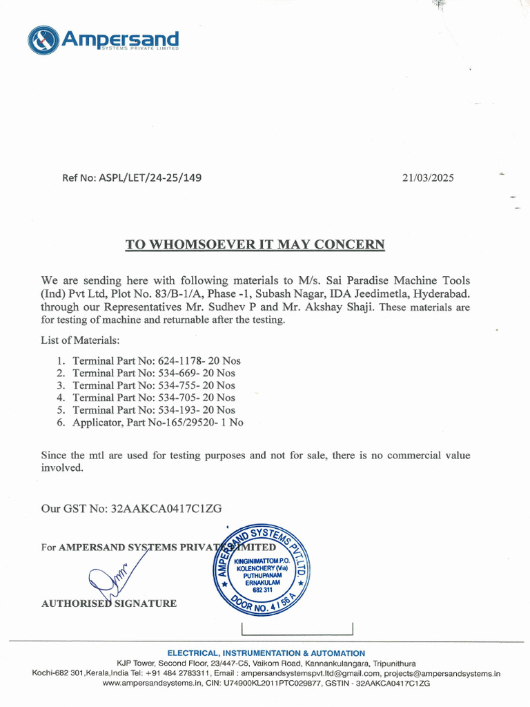 Testing Letter - 20250321 | PDF