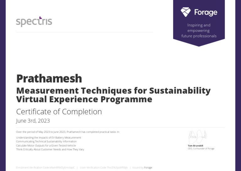 Spectris Completion Certificate | PDF