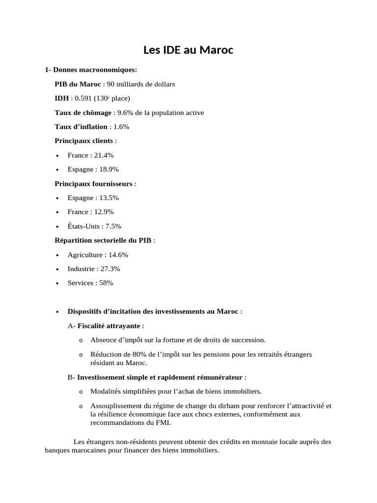 Les IDE Au Maroc | PDF