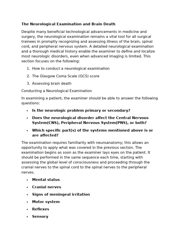 Neurological Examination Techniques | PDF | Neurology | Death