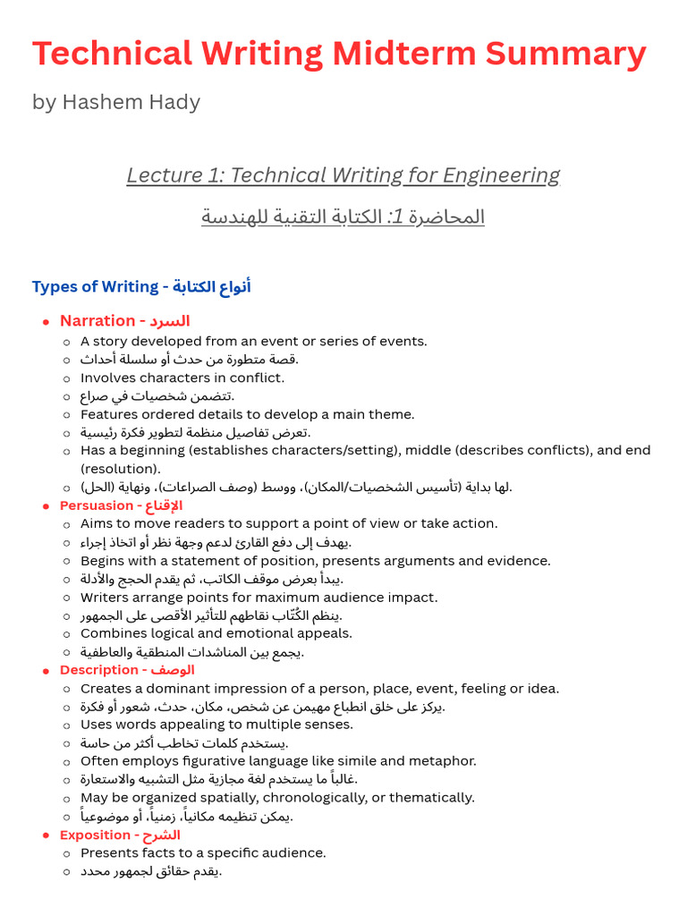Technical Writing Midterm Summary | PDF
