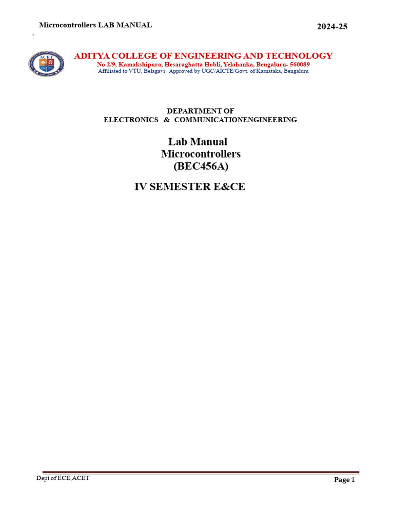 Microcontrollers Lab BEC456A | PDF | Electric Motor | Computer Science