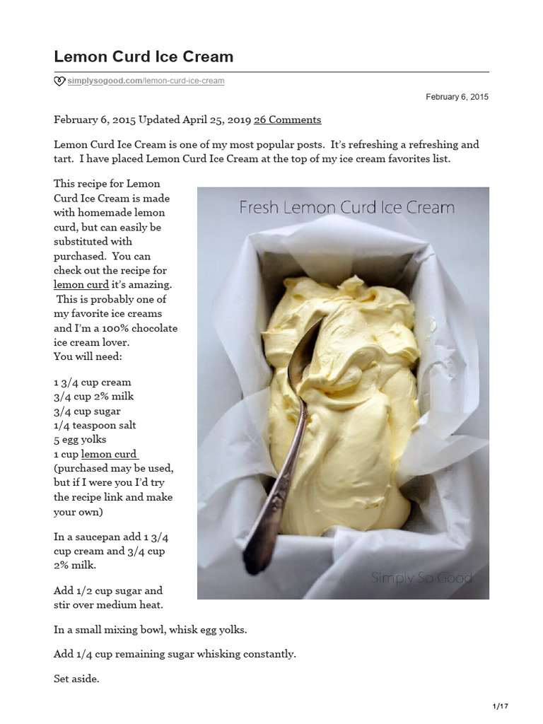 Lemon Curd Ice Cream | PDF | Ice Cream | Fat