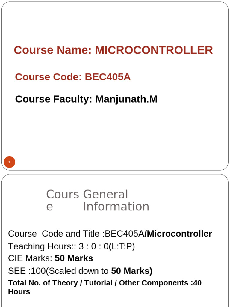 Bec405a Microcontrollers 2023-24 m1 | PDF | Microcontroller | Central Processing Unit