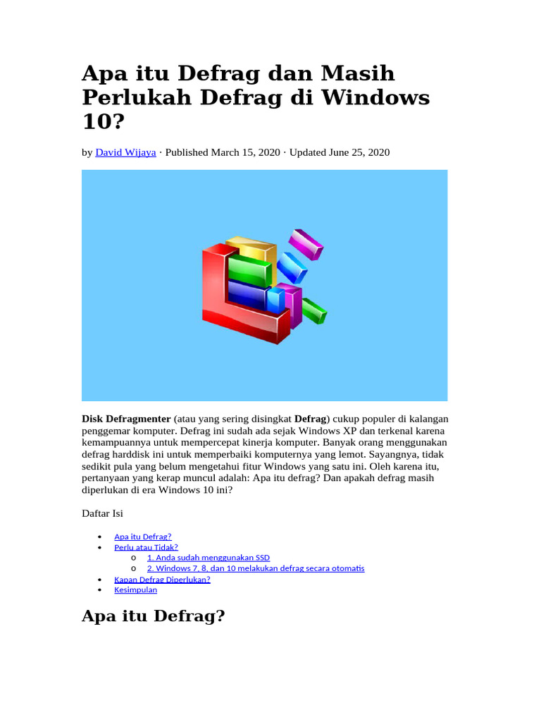 Apa Itu Defrag Dan Masih Perlukah Defrag Di Windows 10 | PDF