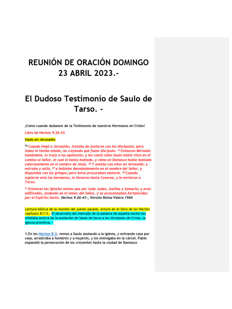 El Dudoso Testimonio de Saulo de Tarso. - Archivo | PDF | Pablo el ...